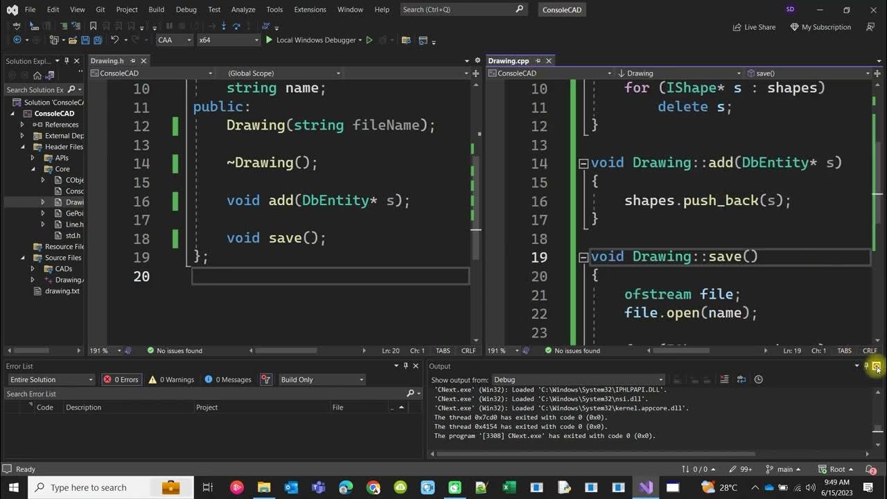 2D CAD Development with C++ in Visual Studio Part 12 Separating Implementation - YouTube