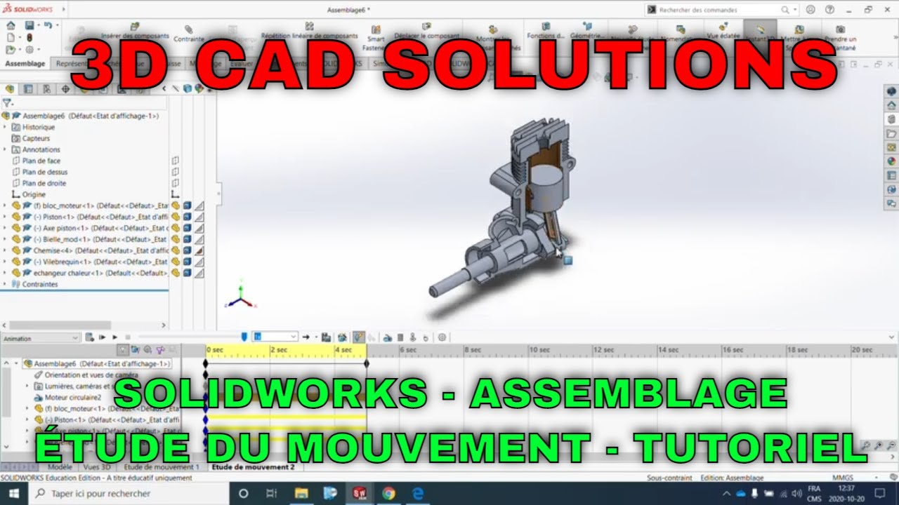 Solidworks - Introduction Assemblage (Étude du mouvement) - Micromoteur - YouTube