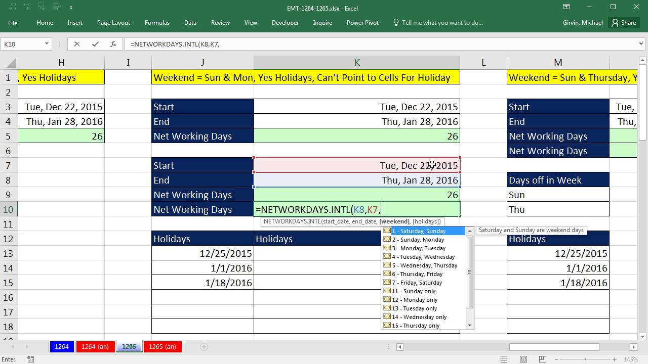 Excel Magic Trick 1265 NETWORKDAYS INTL Function Calculate Net Workdays 8 Examples YouTube excel-magic-trick-1265-networkdays-intl-function-calculate-net-workdays-8-examples-youtube