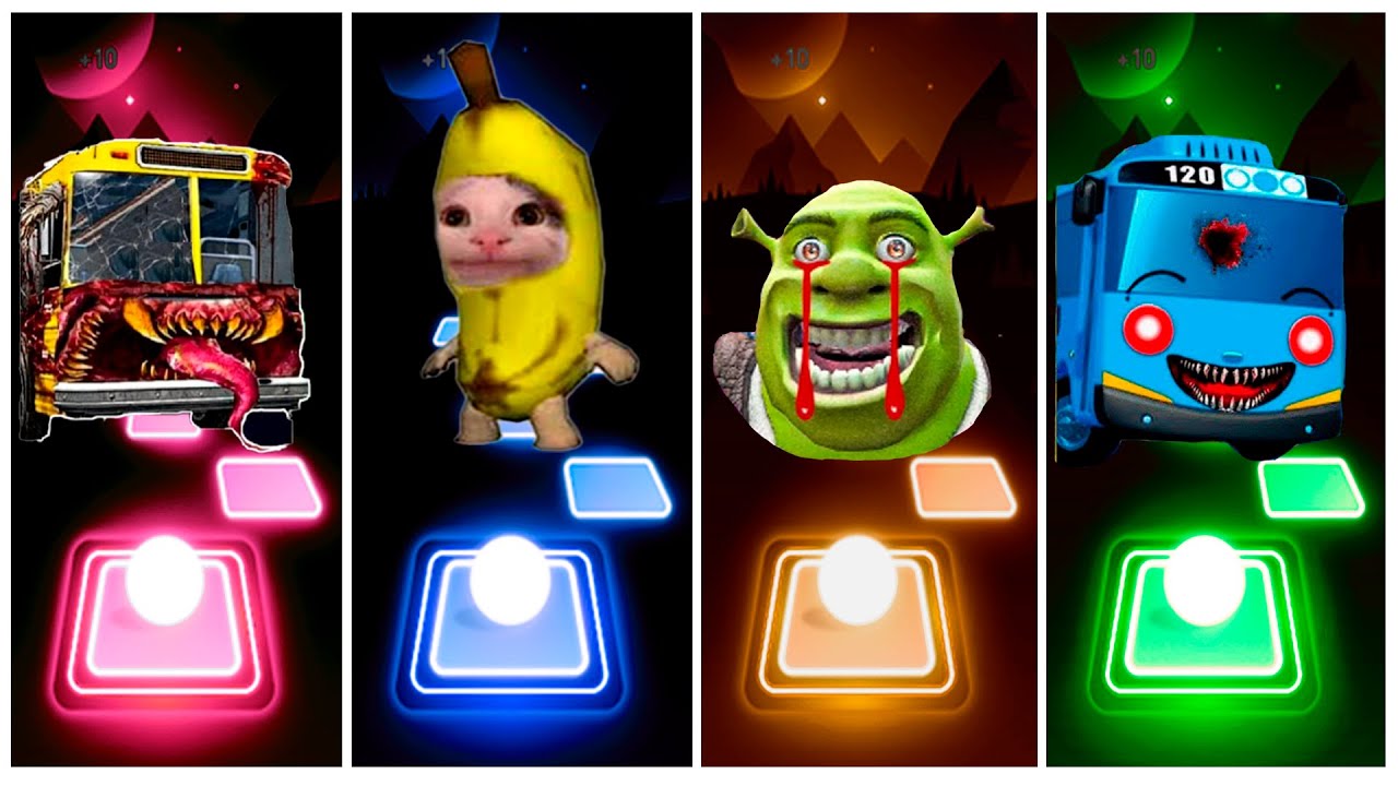 Bus Eater🆚BANANA Cat🆚Shrek Scary 🆚Tayo The Bus Eater🎶 Who Will Win ...