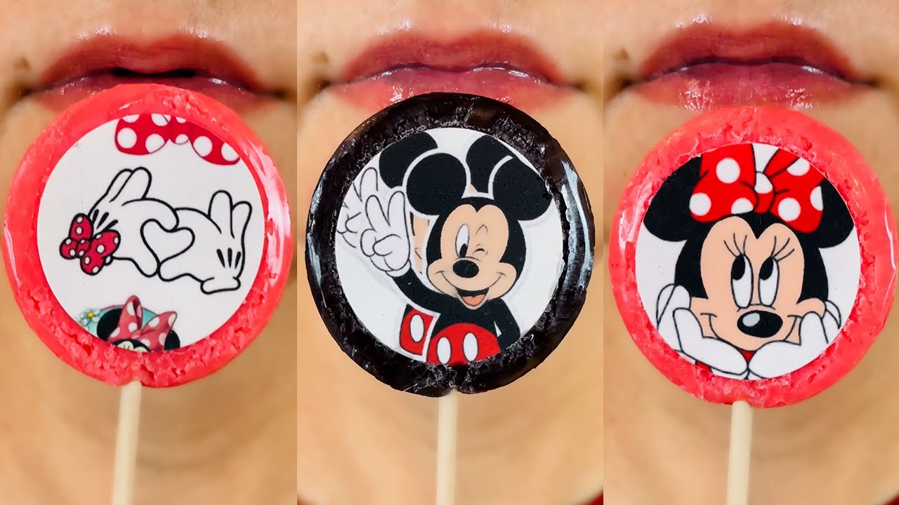 asmr LOLLIPOPS (Mickey and Minnie Mouse), FRUIT JELLY eating sounds ...