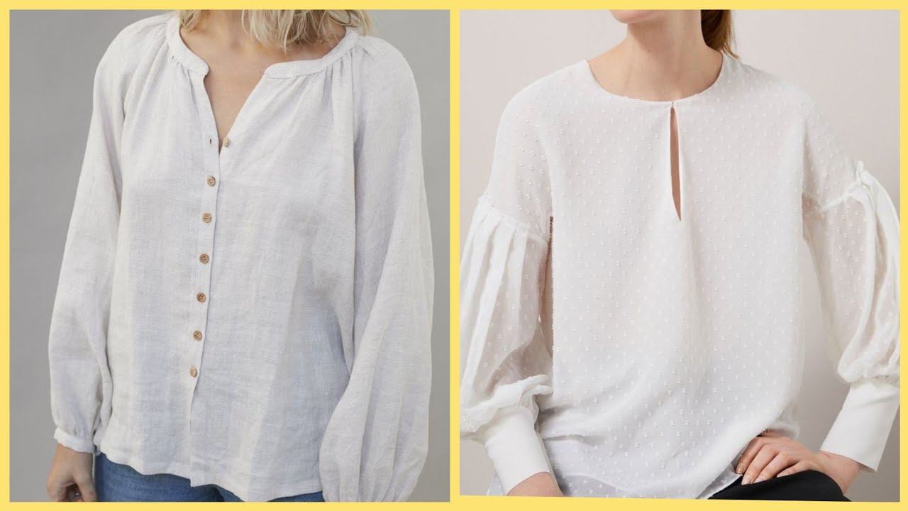 modern glamorous pure white blouse/shirts/top white blouse cotton ...