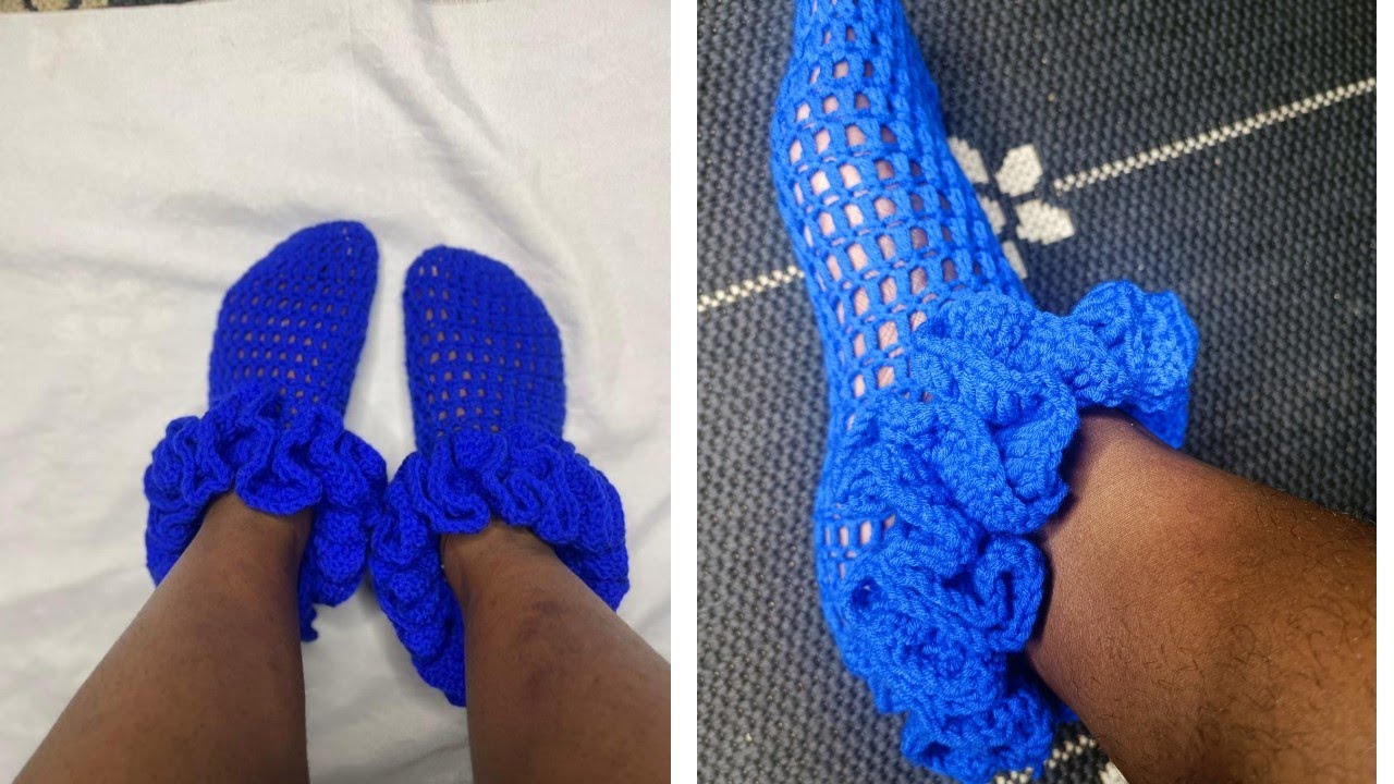 Crochet Ruffle Socks Tutorial/Crochet Slippers - YouTube