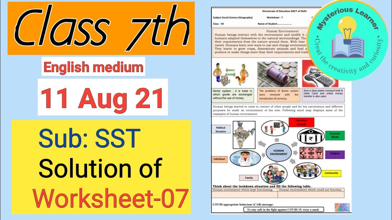 DOE Class 7 SSt Worksheet 7 || 11 Aug 2021 || Social Science || English ...