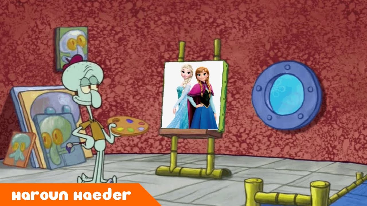Squidward Messes up his Elsa and Anna Painting due to SpongeBob - YouTube