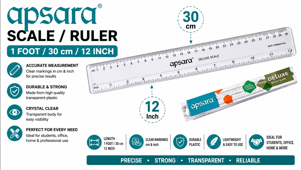 Apsara Scale / Ruler 1 Foot 30 cm / 12 Inch - YouTube