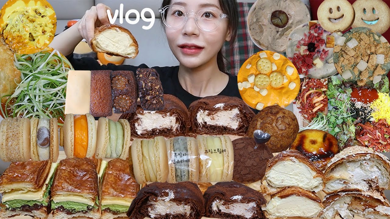 먹방 브이로그 아이디어스 디저트를 잔뜩 주문했어요🎂 디저트 먹방 윤카롱 라푀유크로와상 스끄젬므제과 슈브제 봉스디