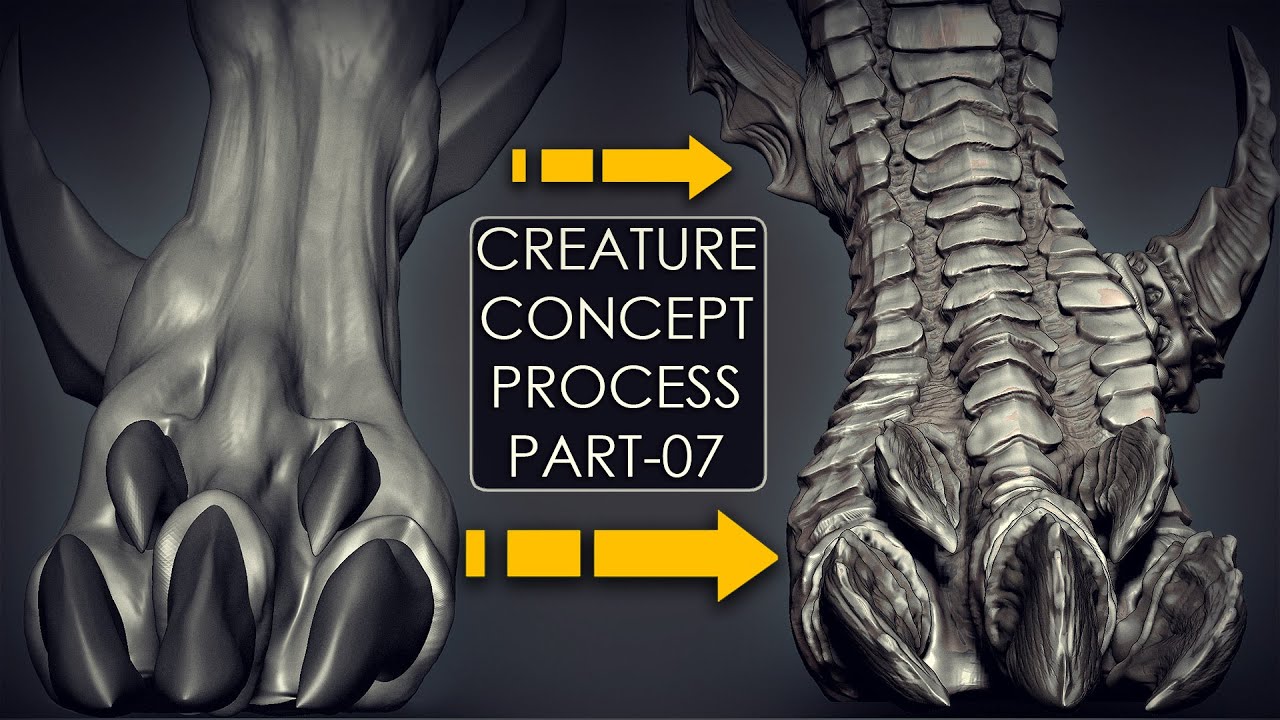 Creature concept Process Part07 (Sculpting Scales in ZBrush) - YouTube