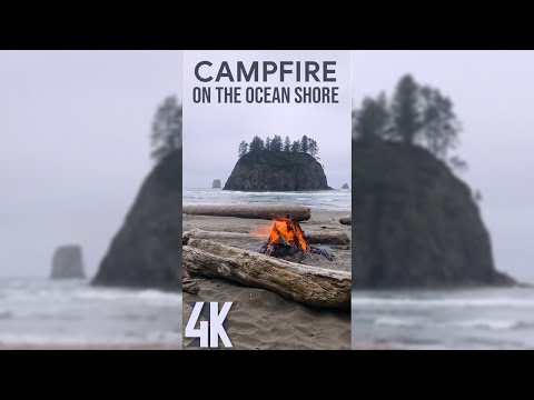 2HRS Comforting Campfire on the Shore for Vertical Displays - 4K Stormy Ocean & Crackling Logs Sound