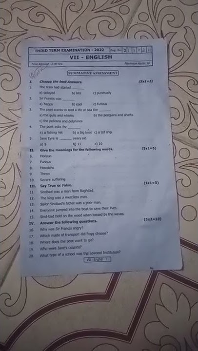 7TH STUDENT TERM 3 ENGLISH EXAM QUESTION PAPER 📄 - YouTube