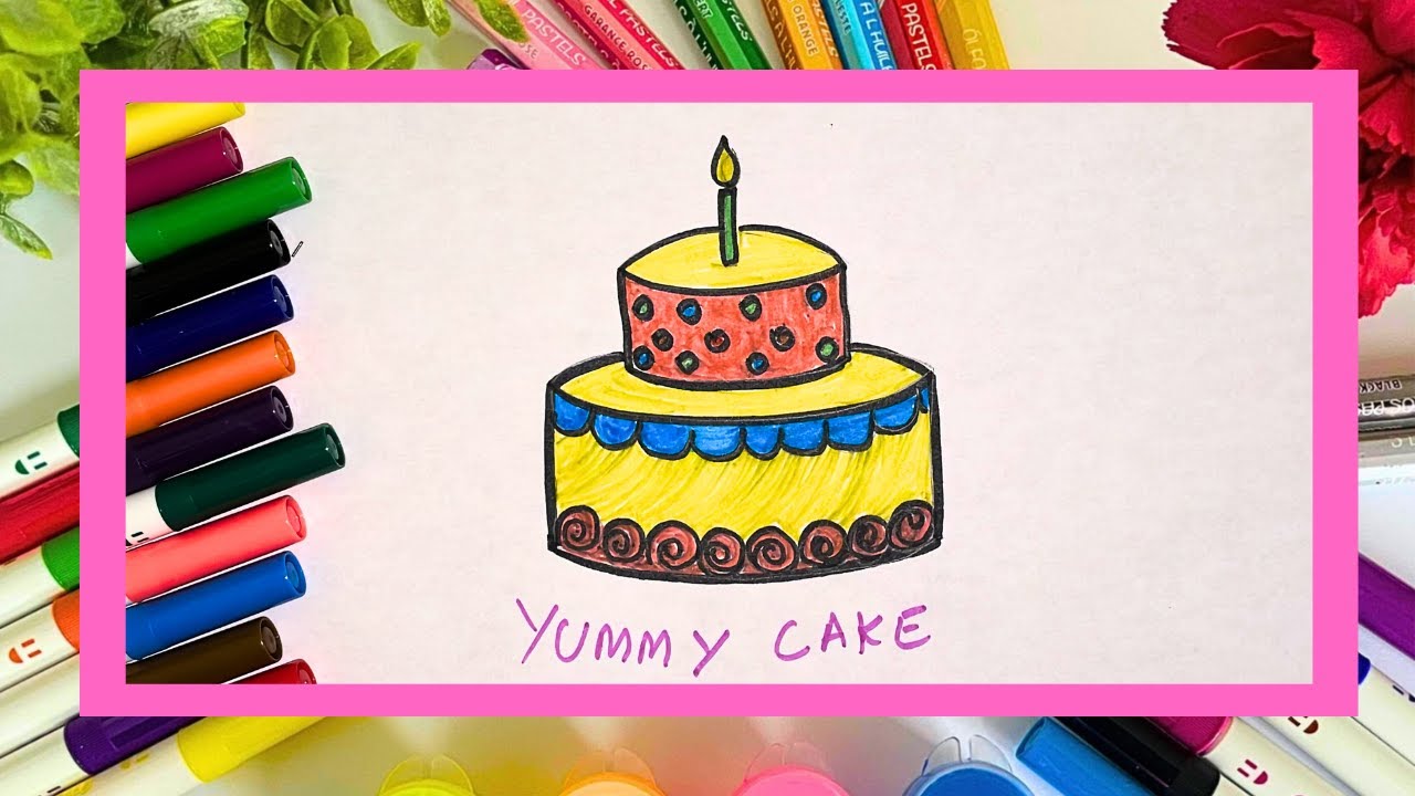 How to draw and color a cake - YouTube