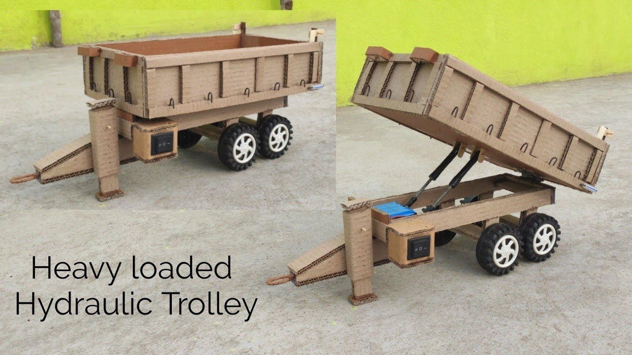 How To Make Heavy Loaded Hydraulic Tractor Trolley With Cardboard ...