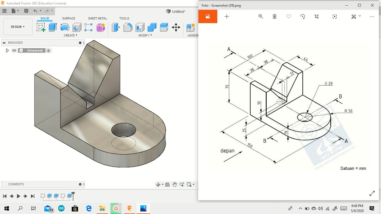 Fusion 360 Tutorial Indonesia Latihan 25 Beginners Youtube