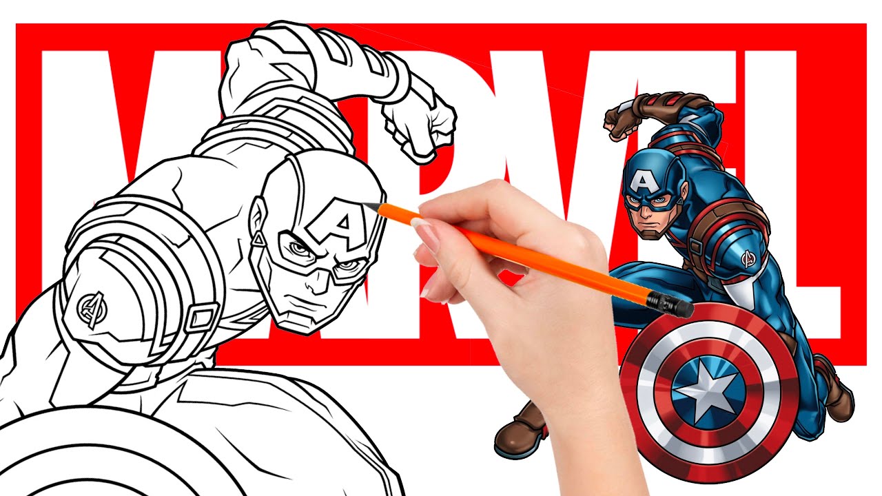How to draw Captain America from Marvel | Easy step by step tutorial ...