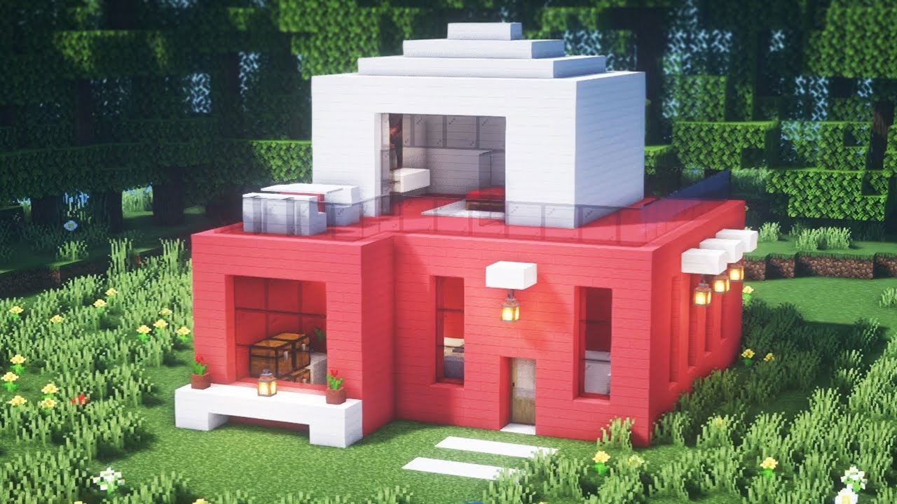 Girls only 👩‍🦰 Minecraft Tutorial: How To Build Modern House (red)#418 ...