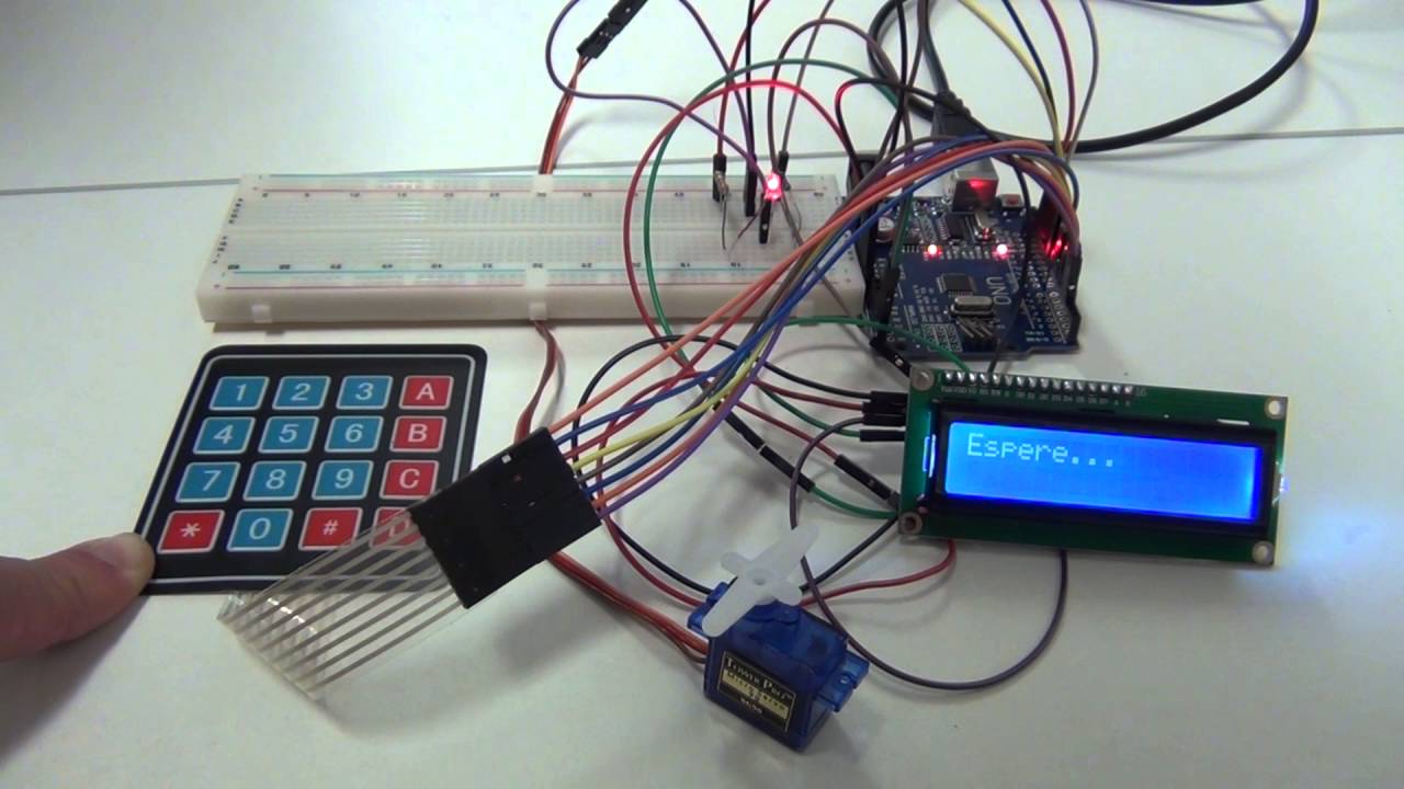 mini proyecto 5 Motor servo pantalla LCD 16x2 Teclado Matricial y led ...