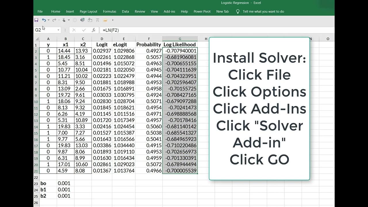Logistic Regression Using Excel Solver - YouTube