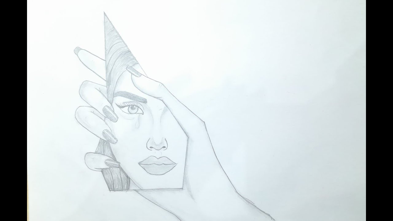 How to draw A sad Girl's face reflected on a Broken Mirror - step by ...