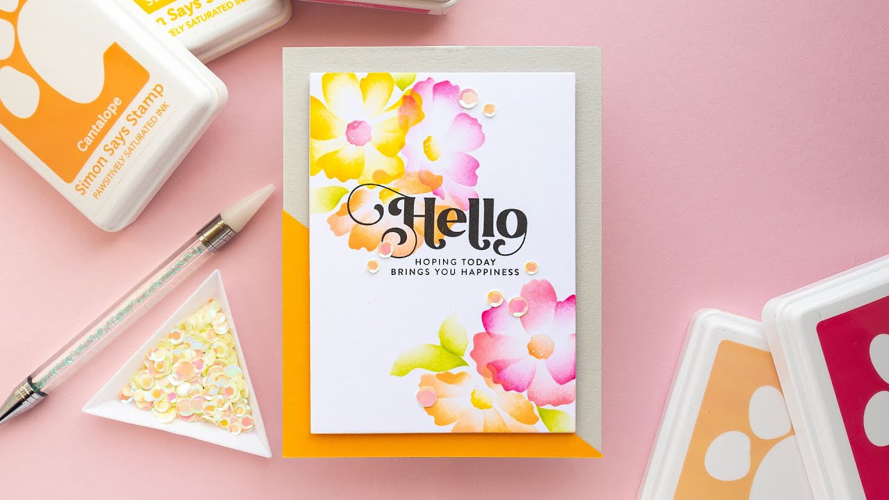 Simple Ink Blending with Cosmos Stencil and Simon Says Stamp - YouTube