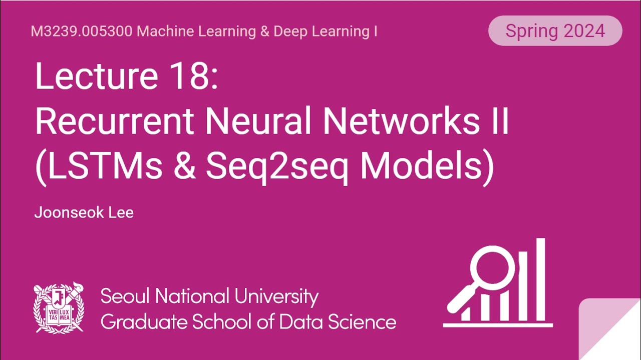 Mldl Lecture 18 Recurrent Neural Networks Ii Lstms And Seq2seq Models Youtube