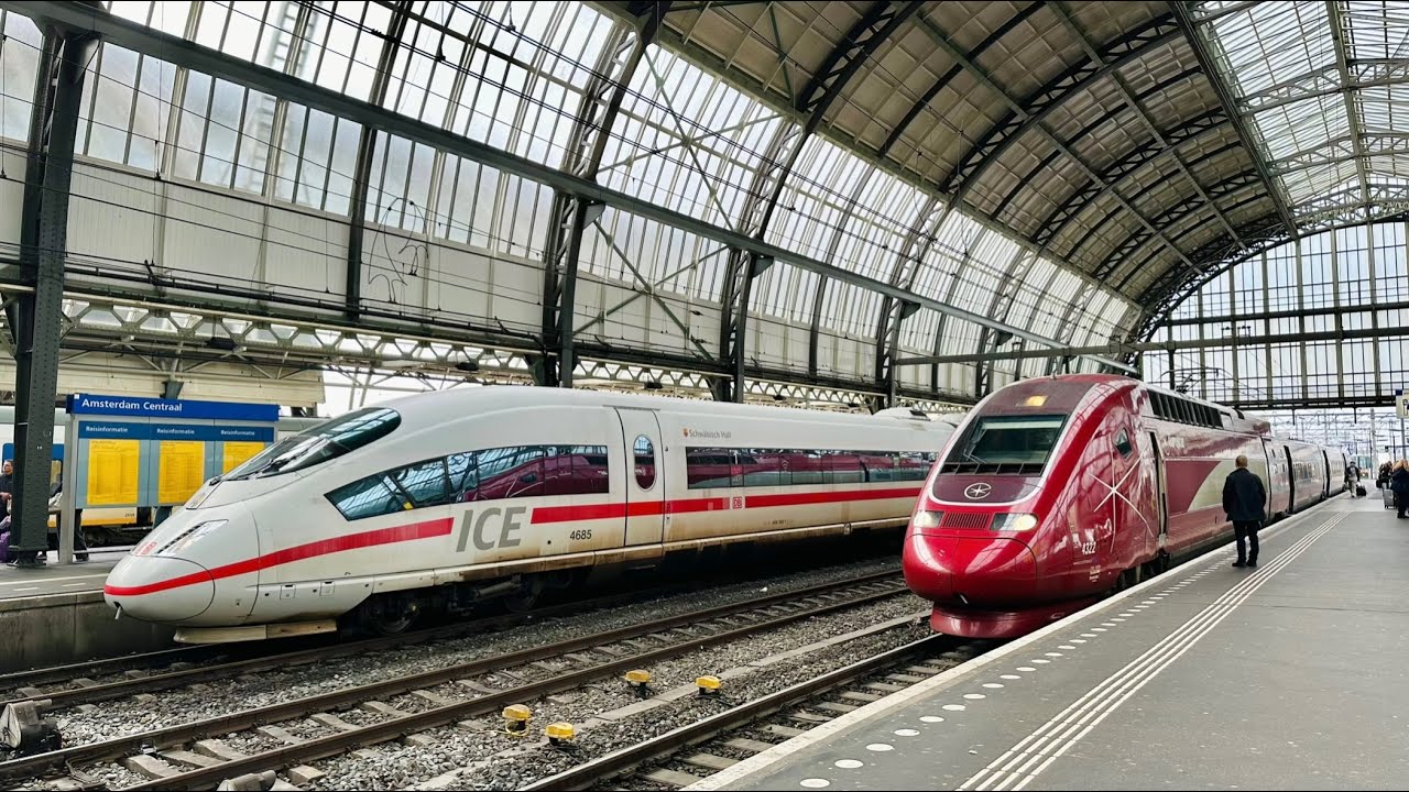 TGV Eurostar & ICE 3M (Br 406) vertrekken uit Amsterdam Centraal. - YouTube