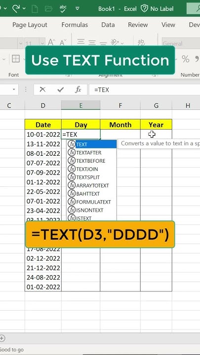 Extract Day Month and Year from Date in Excel | TEXT Function - YouTube