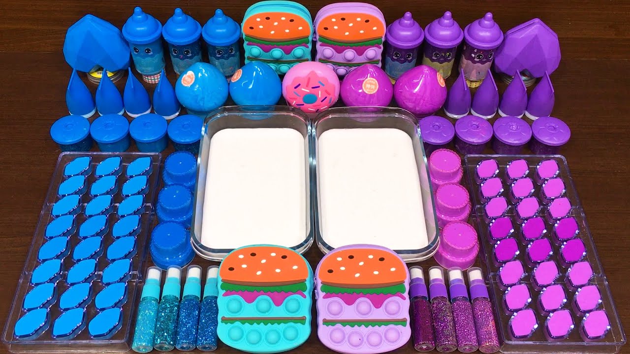 BLUE vs PURPLE HAMBURGER!! Mixing Random into GLOSSY Slime ...