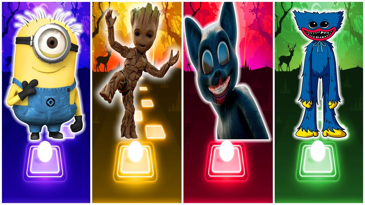 Minions - Baby Groot - Cartoon Cat - Huggy Wuggy | Tiles Hop EDM Rush ...