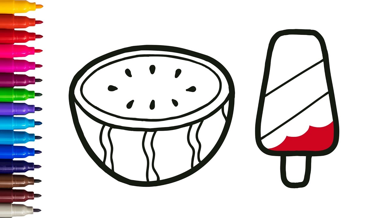 How to Draw Watermelon and Ice cream Step by Step | Fruit Easy Drawing ...