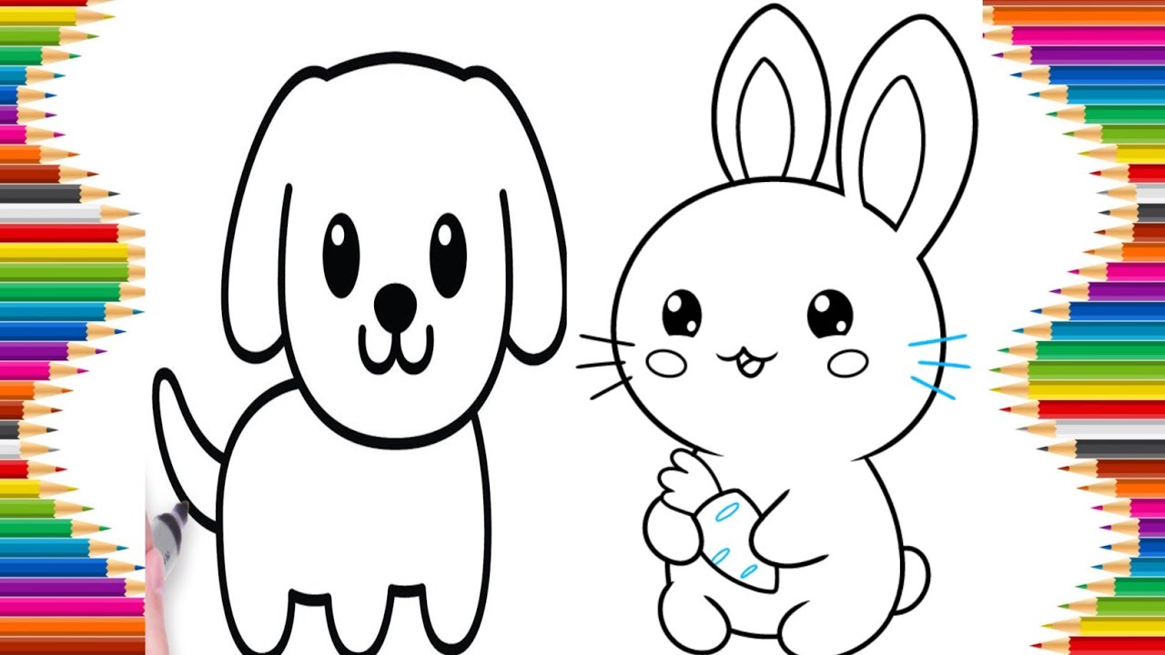 **Cute Dog and Rabbit Drawing Tutorial for Kids | Easy Art for ...