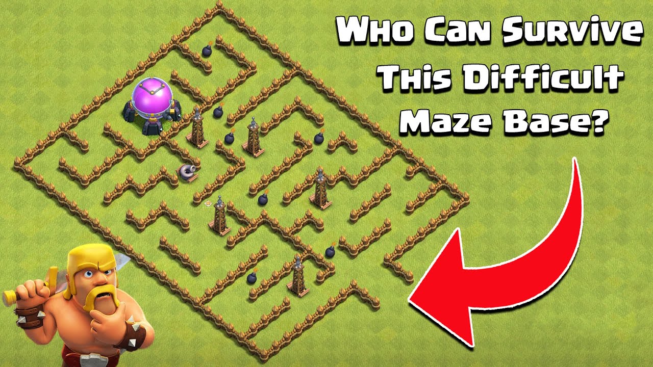 One Troop vs Level 1 Maze Base 2021 | Hidden Tesla| Clash Of Clans ...