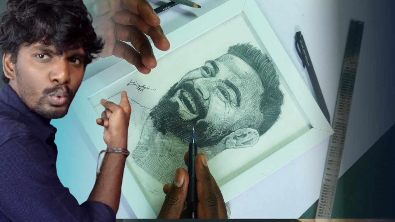 Virat kohli Portrait Art in telugu by Ganymadex - YouTube