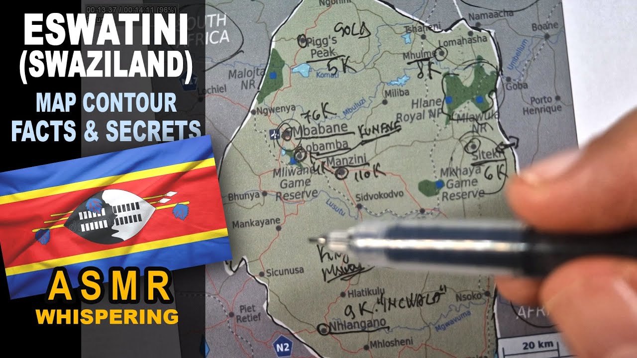ASMR: Map of ESWATINI (Swaziland) tracing | Main CITIES less known ...