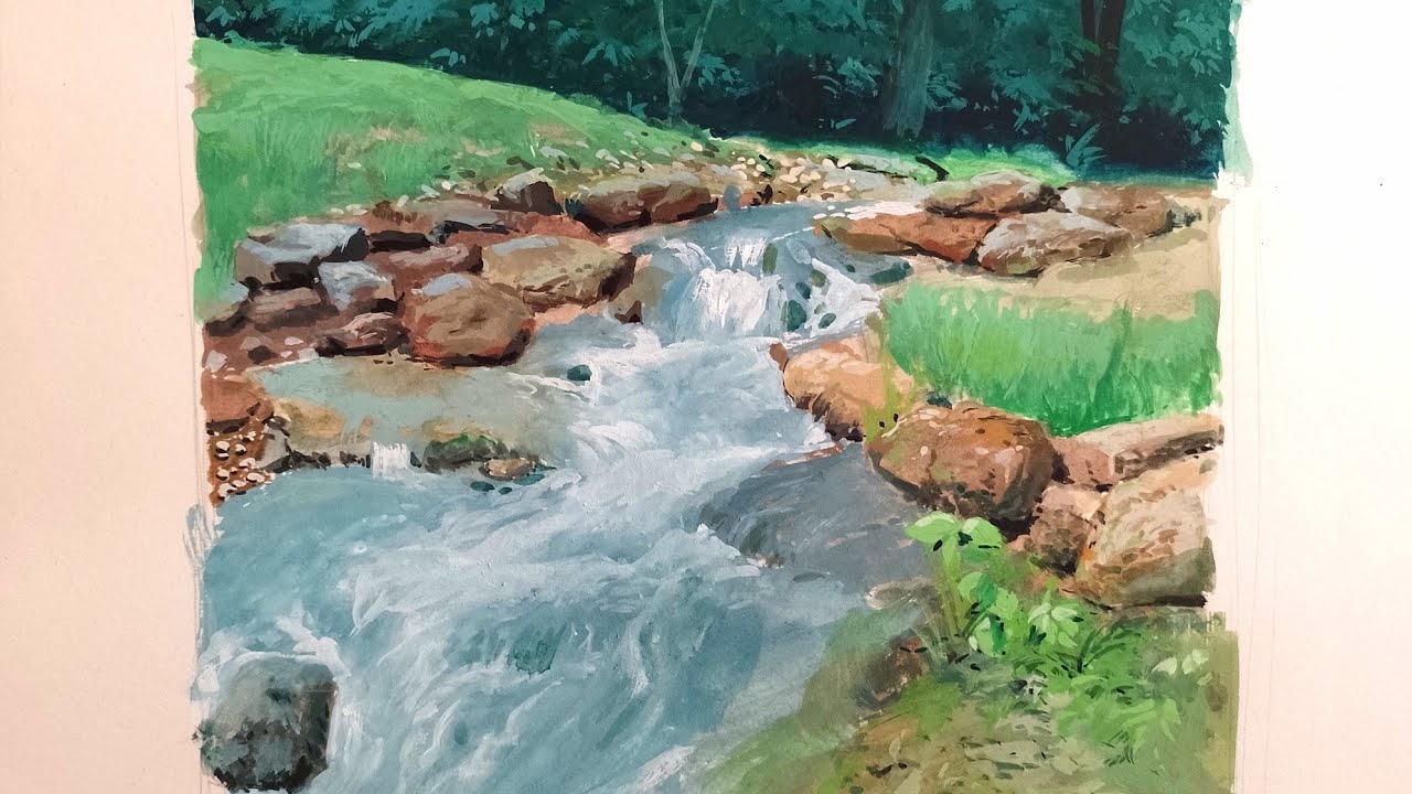 Landscape painting in poster color - YouTube