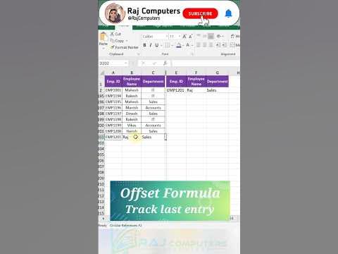 Use offset for tracking last data entry in excel | Raj Computers | Raj sir #shorts #offset # ...
