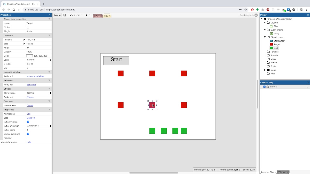 Construct 3 - Choosing a Random Target - YouTube