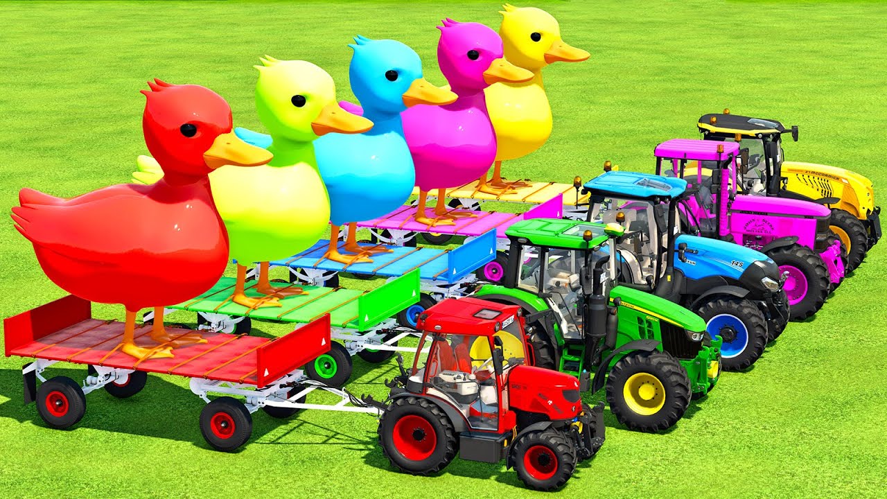JOHN DEERE vs CASE vs RIGITRAC vs MCCORMICK TRANSPORT BATTLE WITH DUCKS ...
