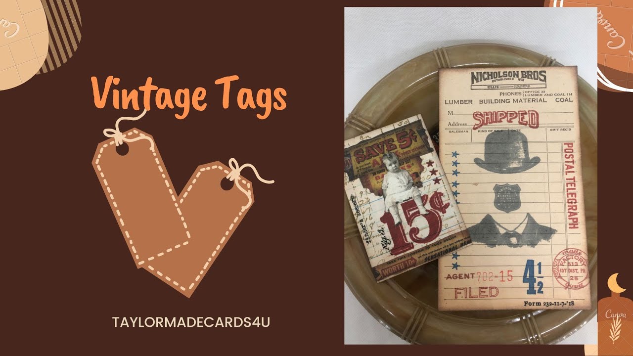 Vintage Masculine Tags using Tim Holtz Stamps - YouTube