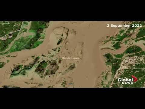 Pakistan'da etkili olan Muson Yağmurlarının etkilerinin uydu görüntüleri.