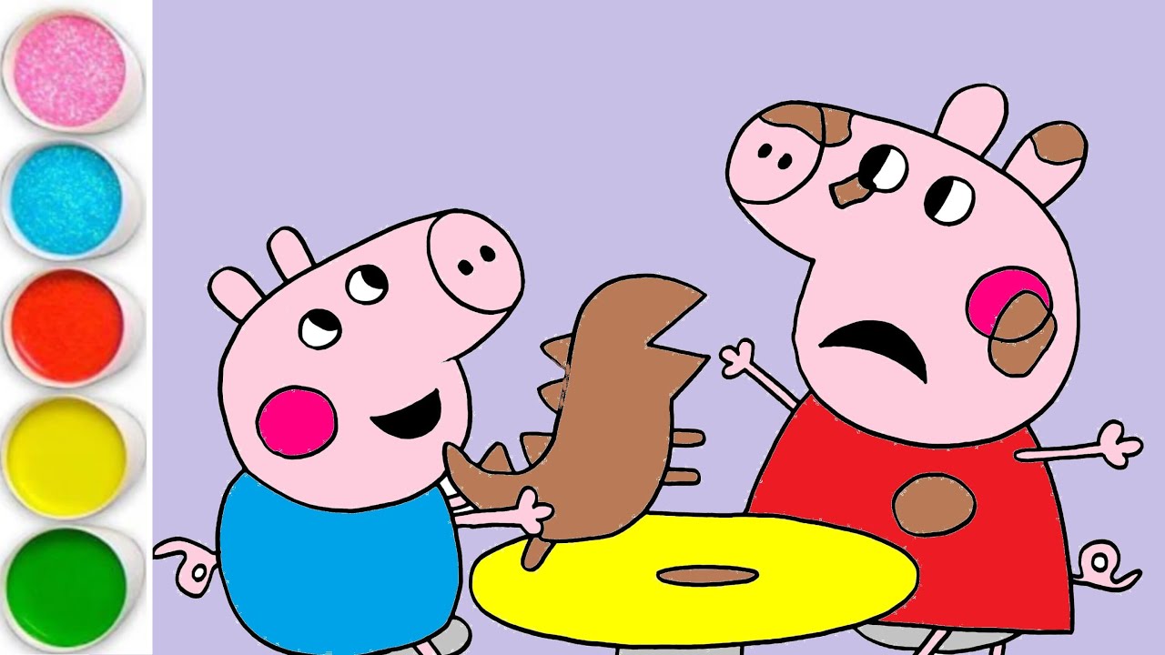 How to Draw and Color Peppa and George pig in pottery class | Learning ...