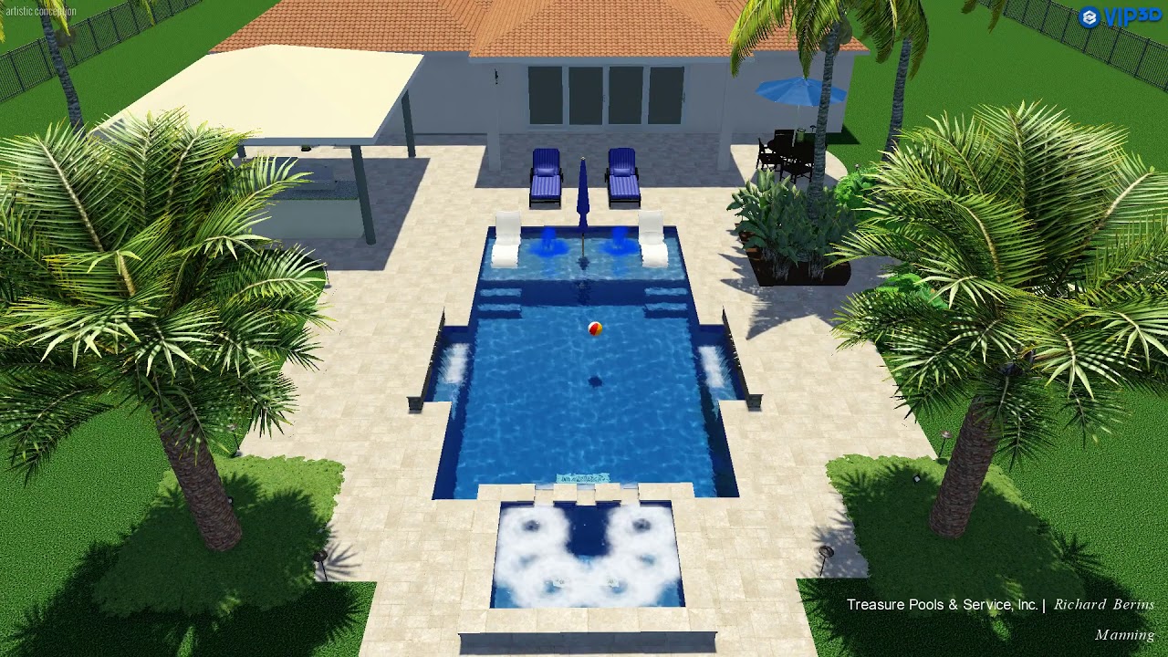 Manning Family Pool Project Sheer Descents and LED Bubblers - YouTube