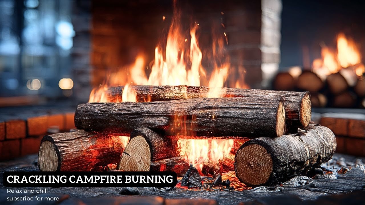 🪵 Rustic Log Fire Blazing in Brick Hearth for Deep Sleep Ambience ...
