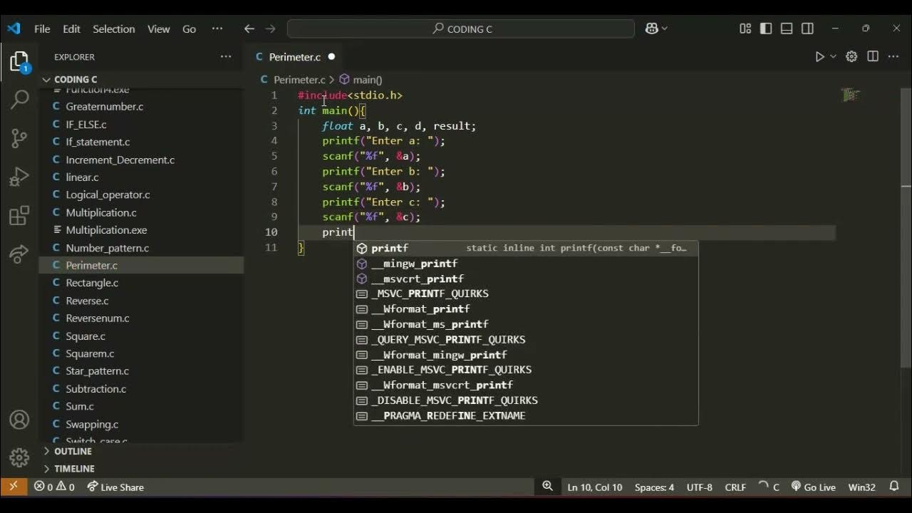 Perimeter of a triangle in c programming - YouTube