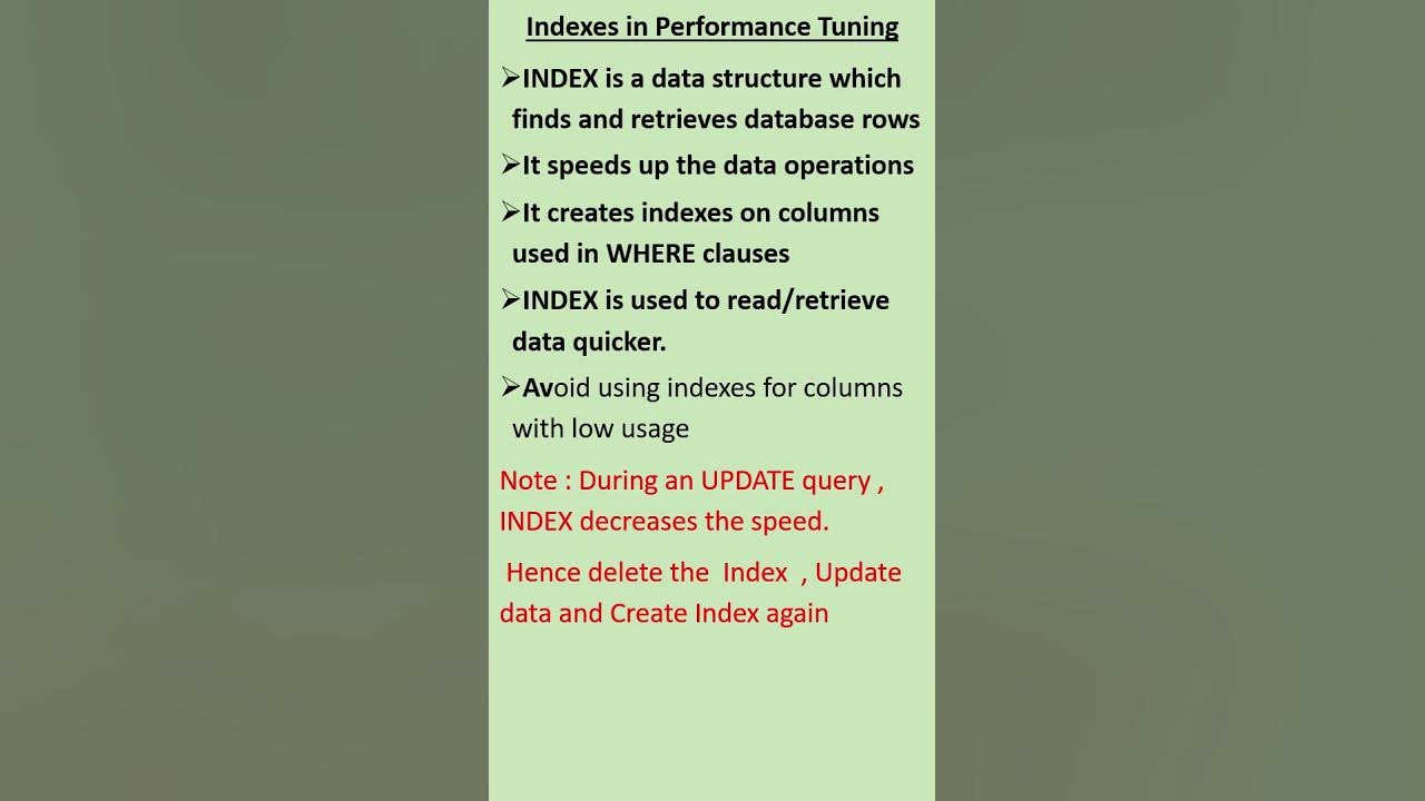 Index in SQL Performance Tuning/Optimization - YouTube