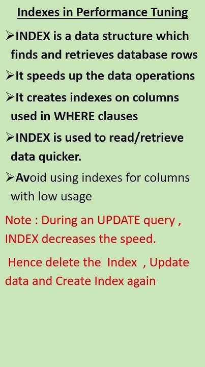 Index in SQL Performance Tuning/Optimization - YouTube