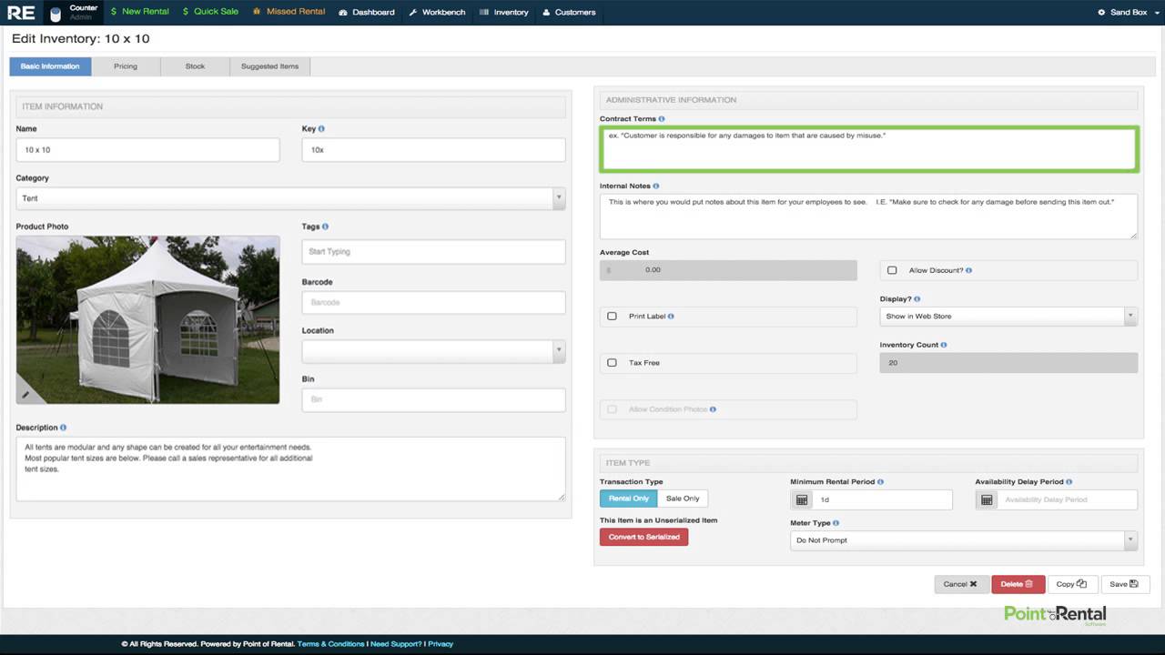 Point of Rental Essentials Software: Inventory - YouTube