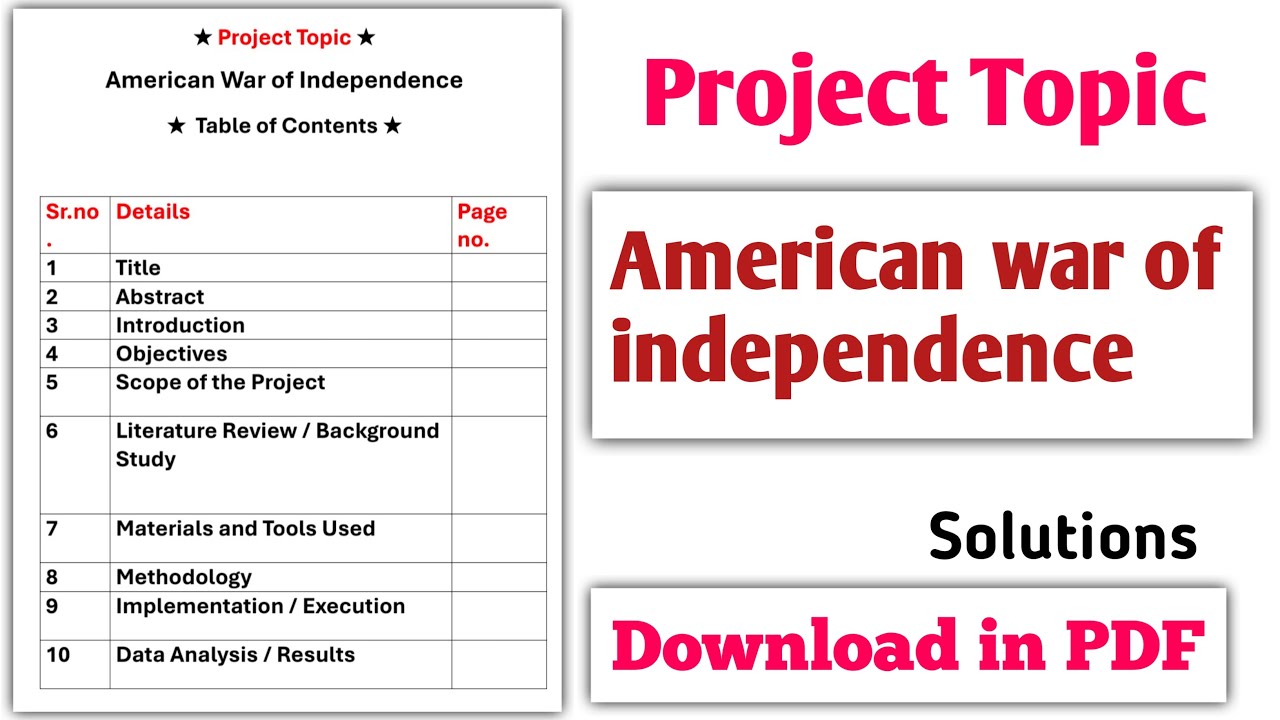 American War of Independence | History Project PDF Download | Complete ...