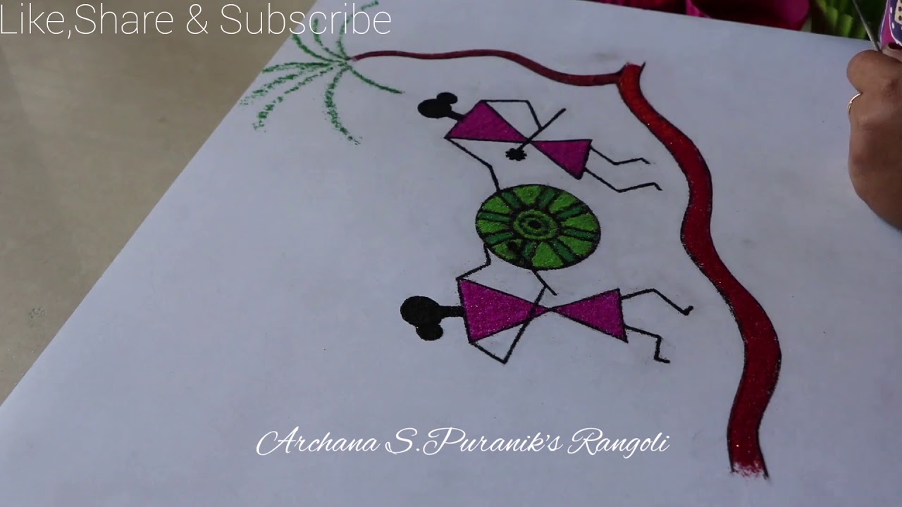 Archana Puranik's Rangolis. Freehand Warli Rangoli 03-03-2020 - YouTube