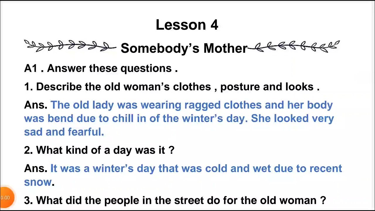 somebody's mother poem class 8 question answer chapter of new gems ...