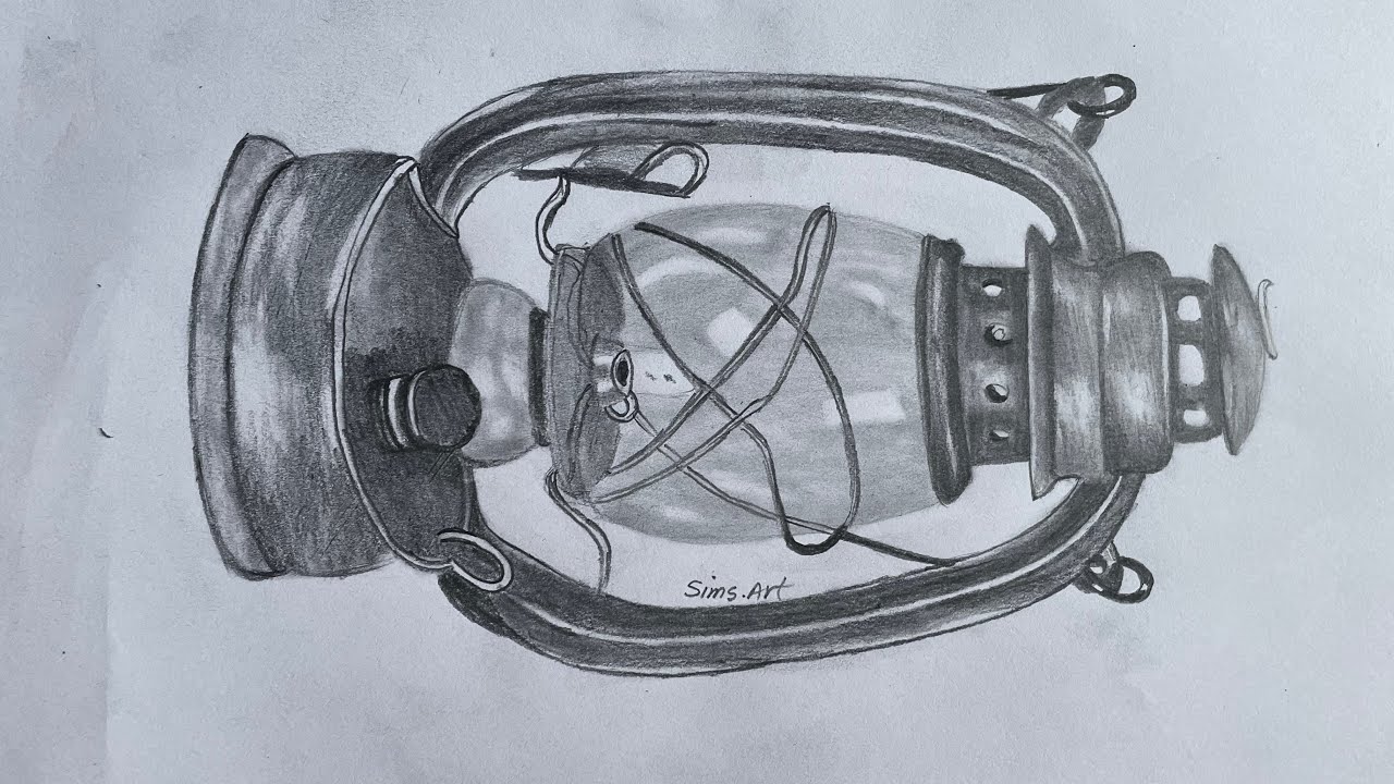 50- Oil lamp drawing step by step || pencialart drawing tricks - YouTube